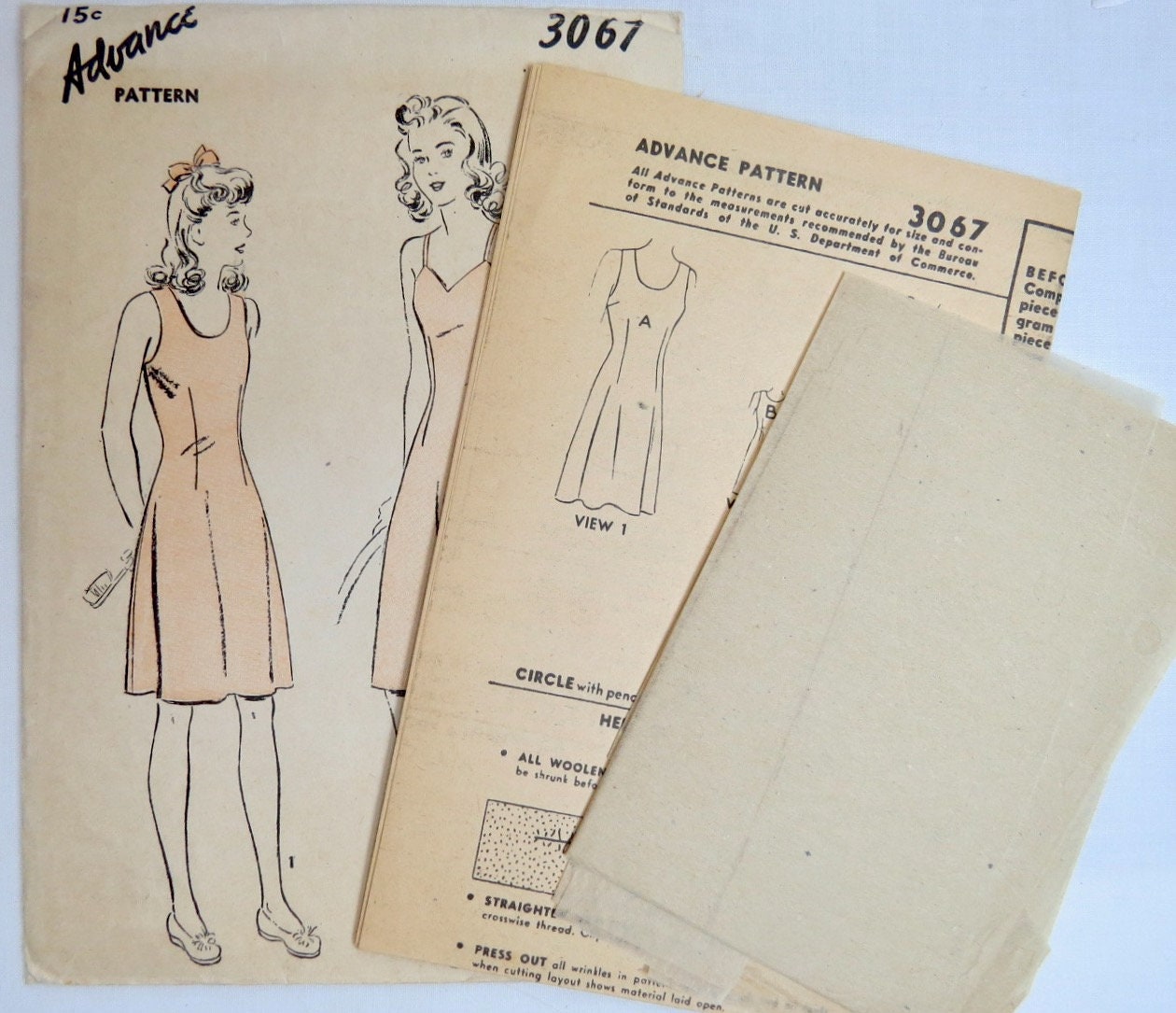 Vintage Advance Pattern, Vintage Girl's Slip, Pattern 3067, Size 8 ...