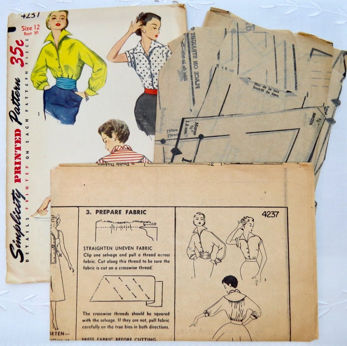 Vintage Simplicity Pattern, Vintage Women's Blouse, Sz 12, 1953 ...