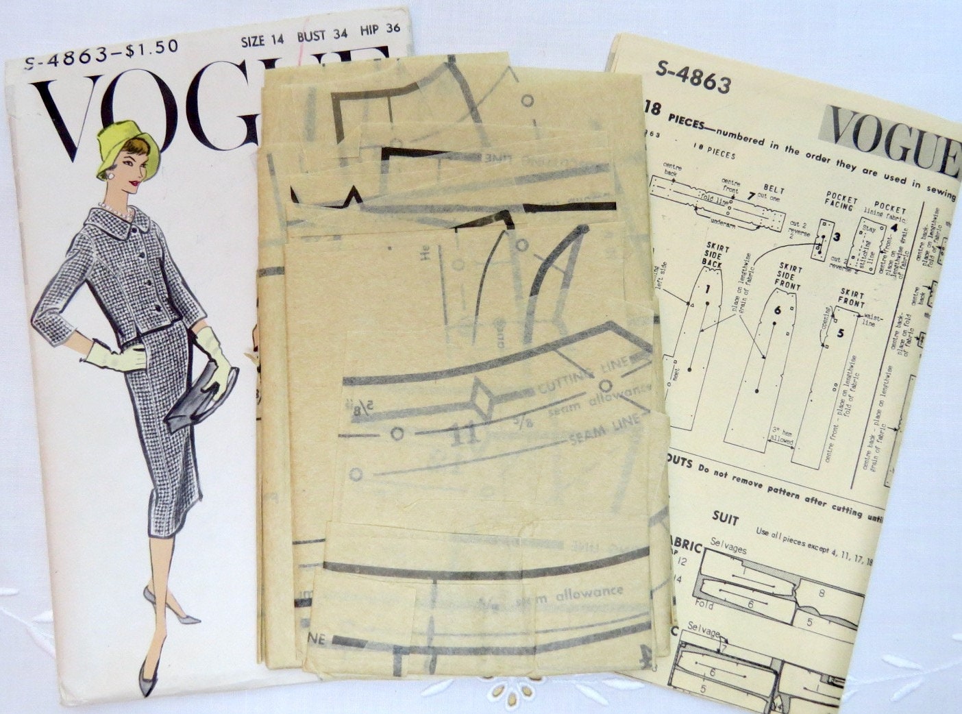 Vogue Special Design, Pattern 4863, Size 14, 1958, NOT CUT, Suit ...