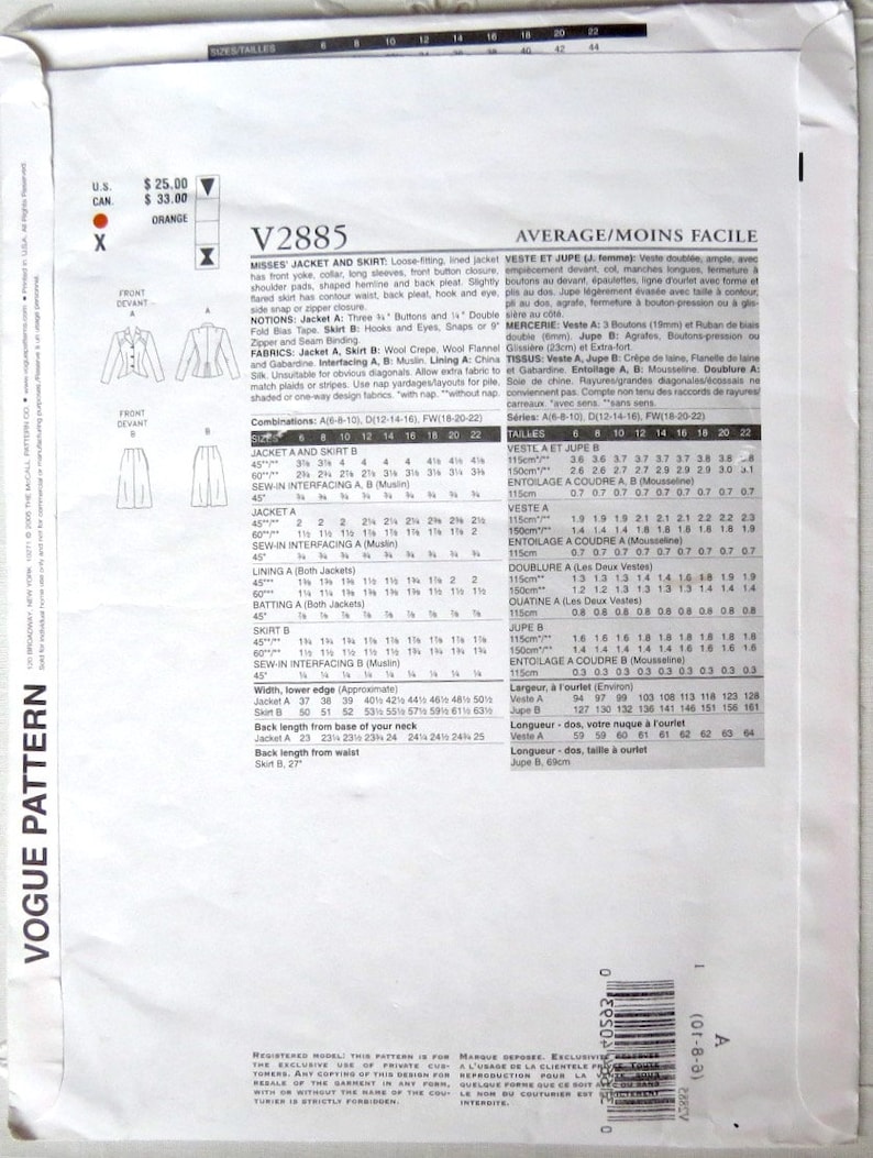 REPRODUCTION Vogue Original Design 1944, Pattern V2885, Sizes 6, 8, 10 ...