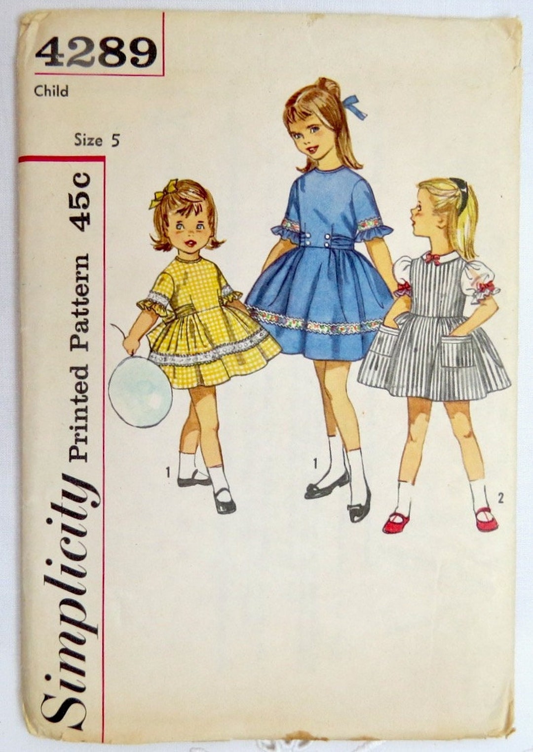 Vintage Simplicity Pattern, Vintage Girl's Dress, Pattern 4289, Size 5 ...