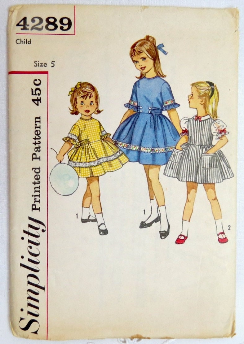 Vintage Simplicity Pattern, Vintage Girl's Dress, Pattern 4289, Size 5 ...