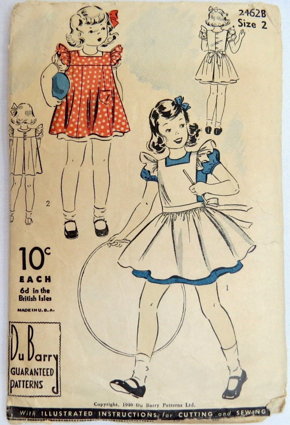 Vintage Du Barry Pattern, Vintage Girl's Frock & Pinafore, Pattern 2462 ...