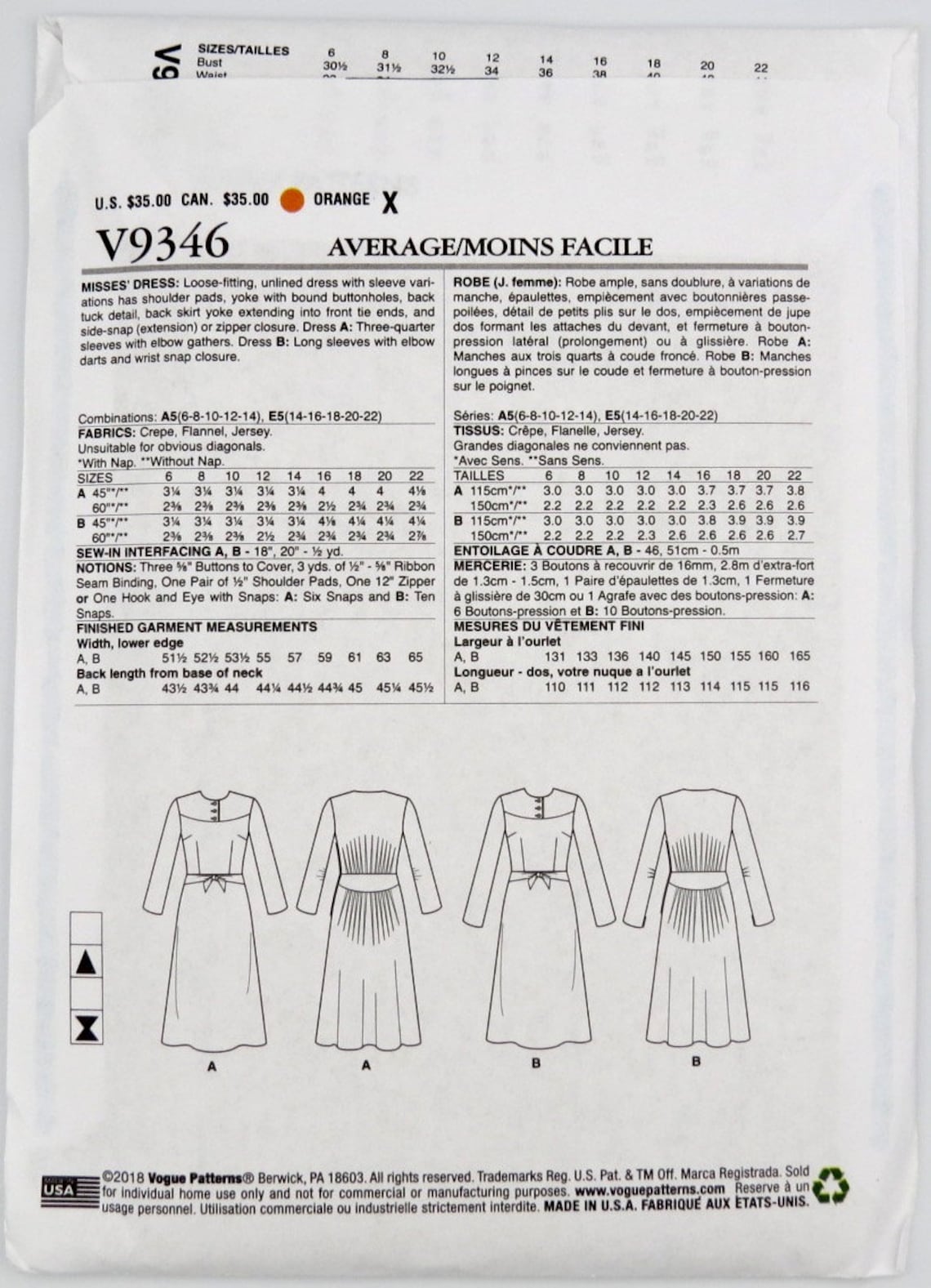 REPRODUCTION Vogue Original Design 1947, Pattern V9346, Sizes 6 8 10 12 ...