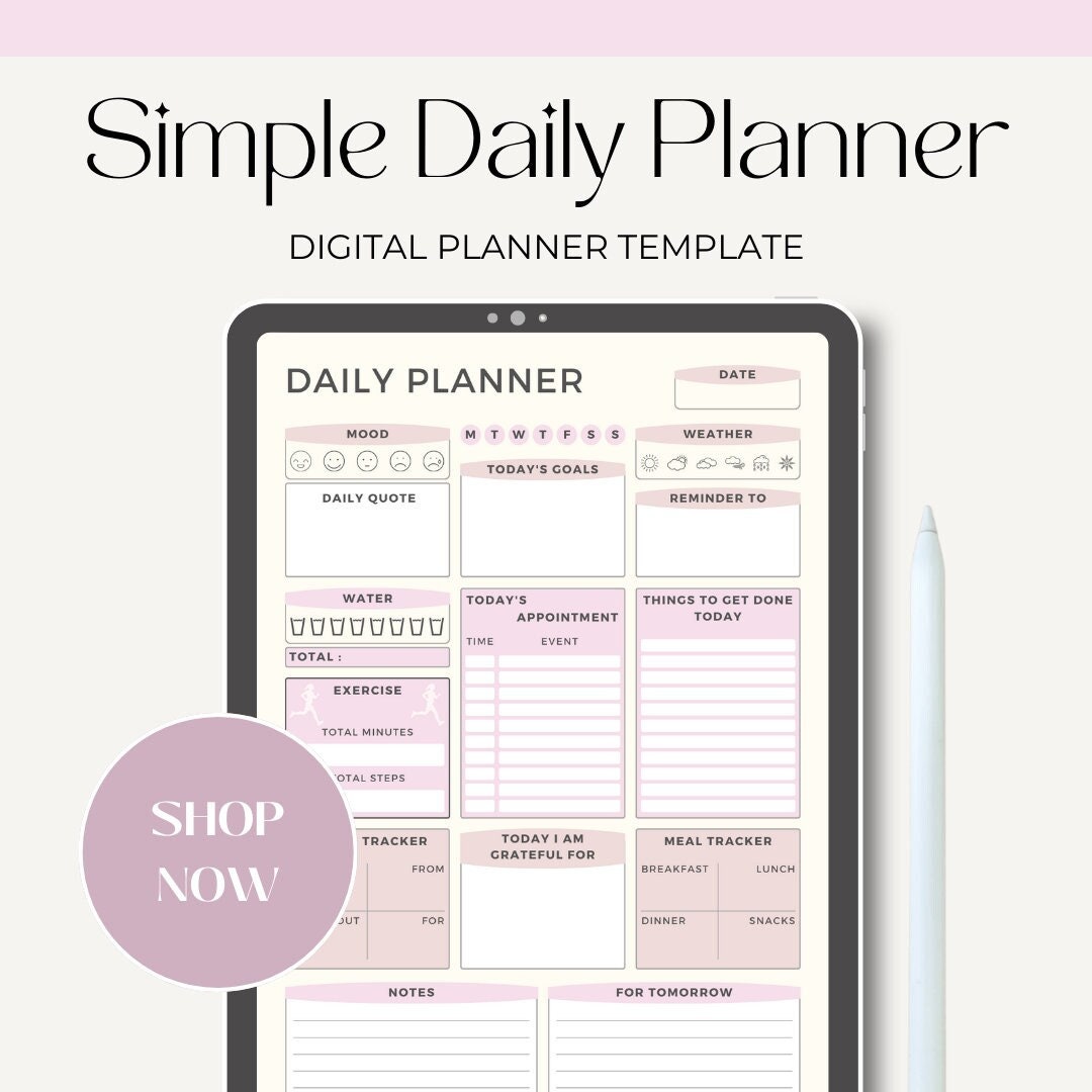Pastel Pink Digital Daily Planner - Etsy