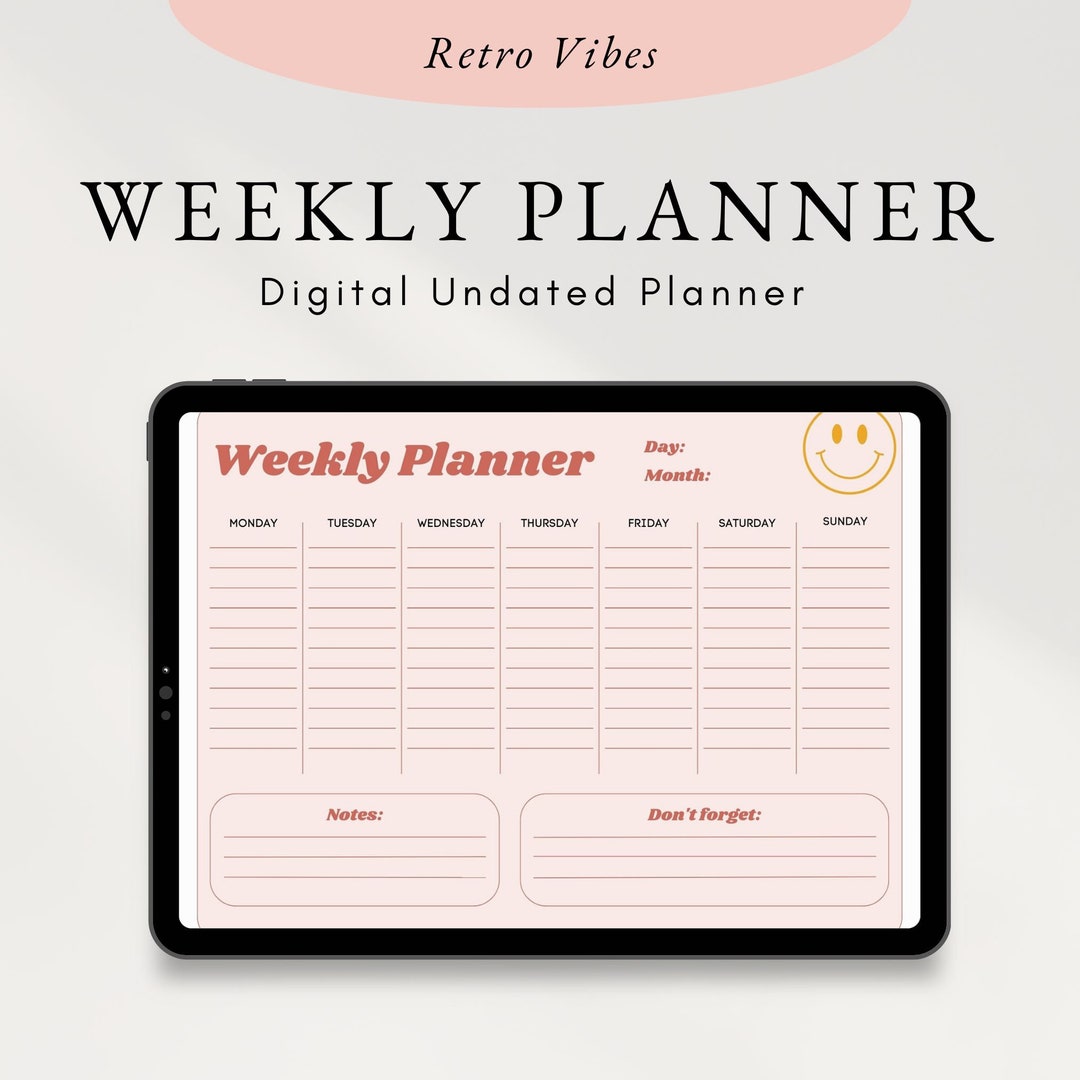 Retro Smiley Aesthetic Weekly Digital Planner - Etsy