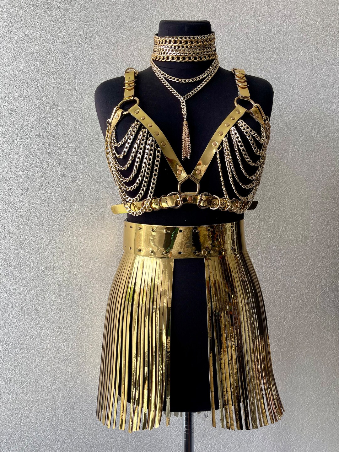 Golden Costume for Performance,set With Fringe Skirt,costume With Gold ...