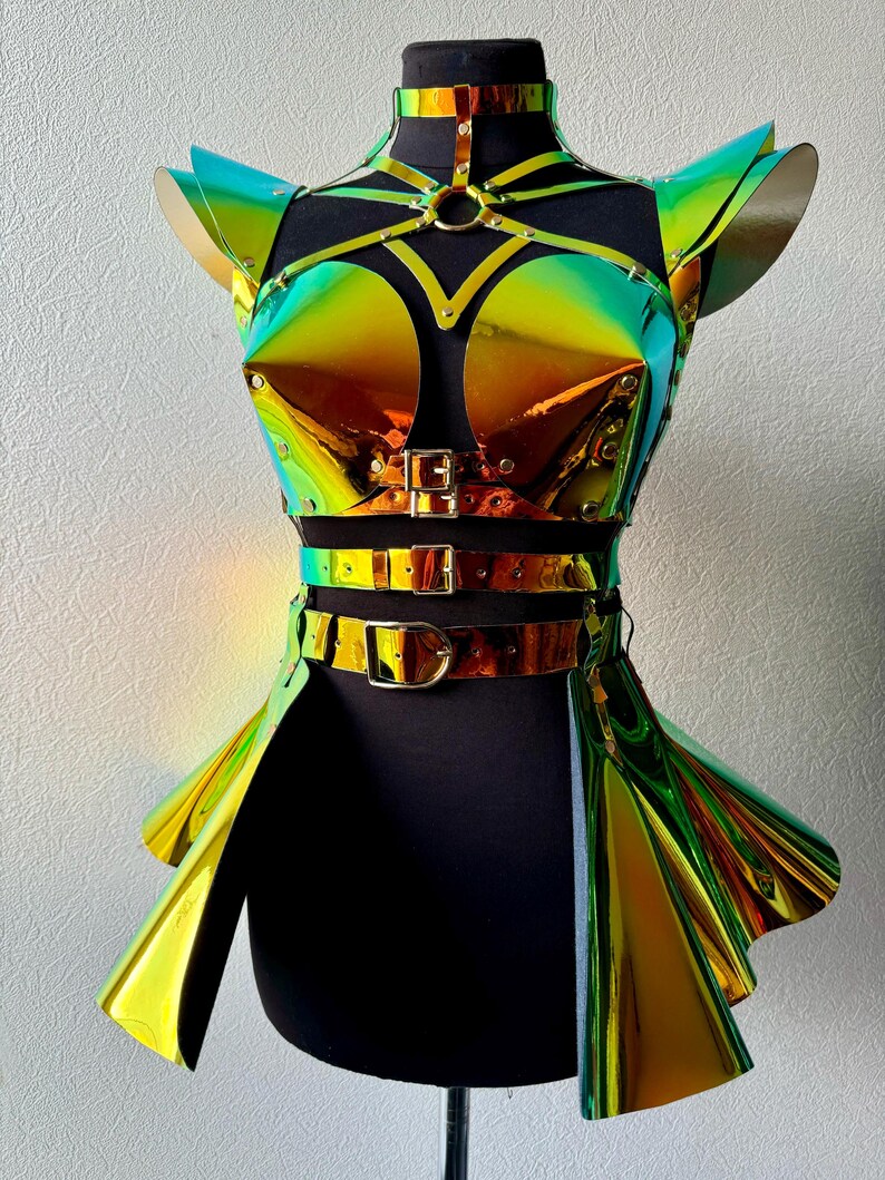 Holographic Festival Outfit, Cyberpunk Costume, Faux Leather Skirt Set ...