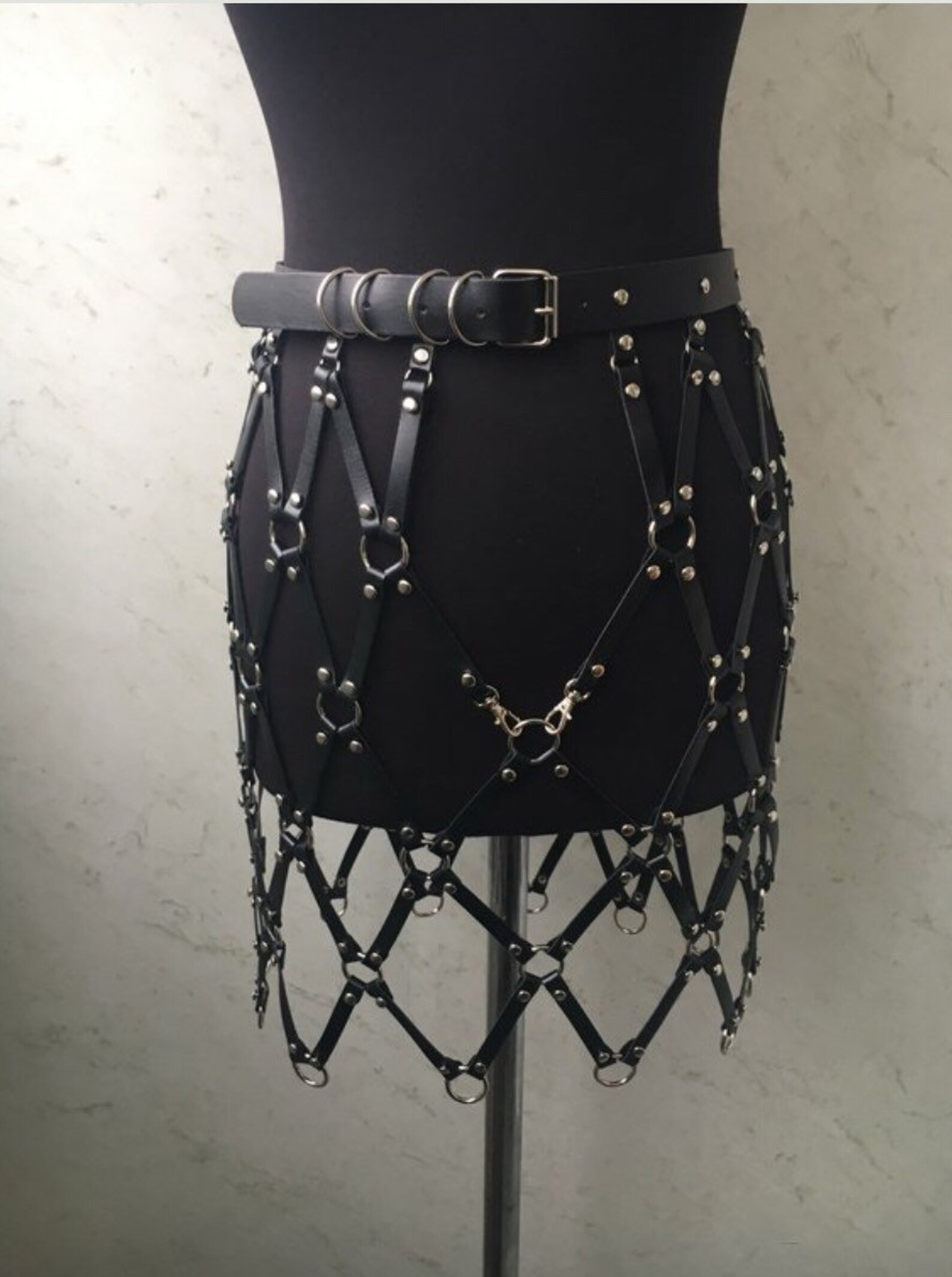 Netting skirt leather skirt skirt with rings | Etsy