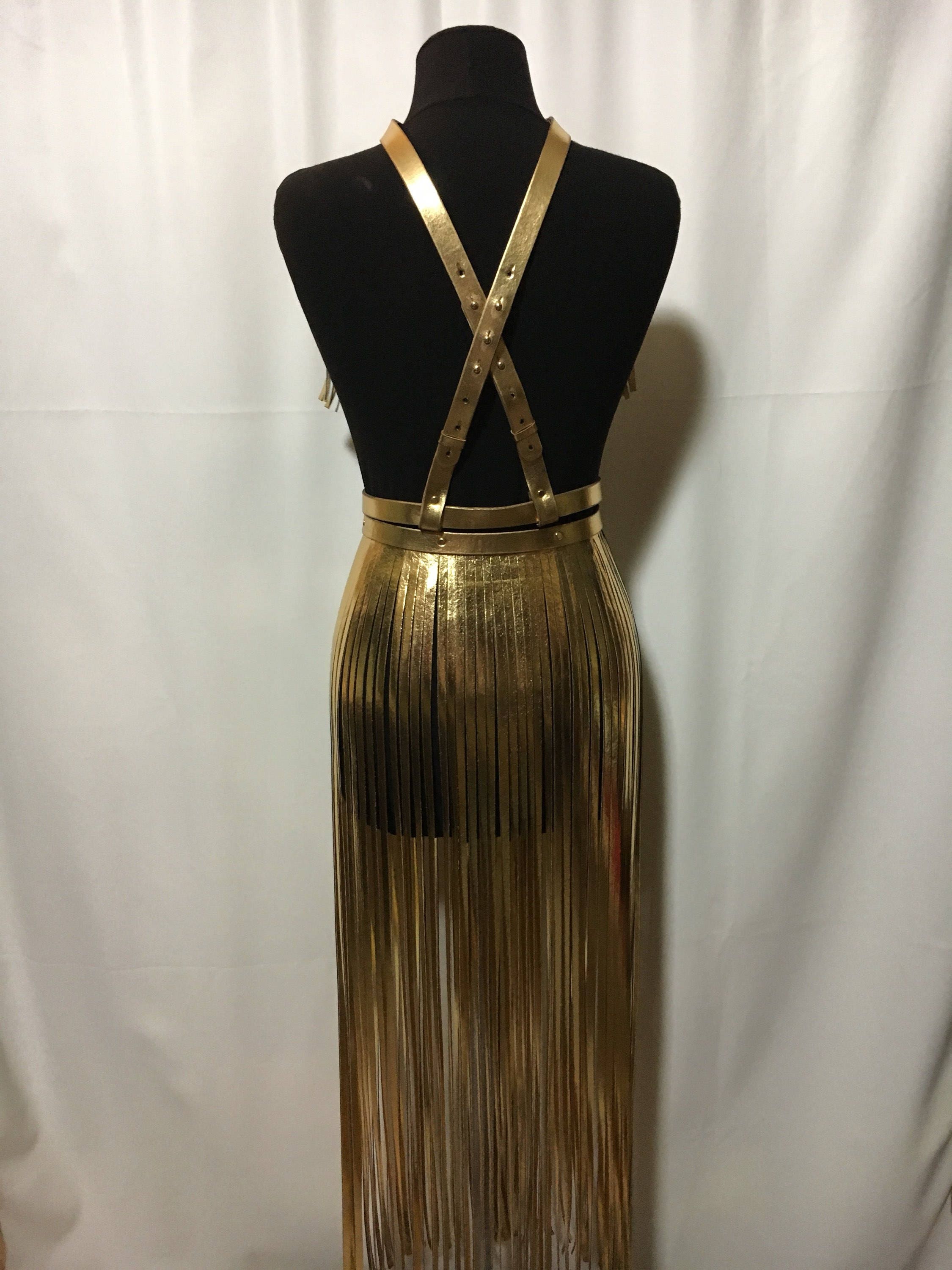 Long Fringe Setcostume in Gold Vegan Leatherglamour Set - Etsy UK