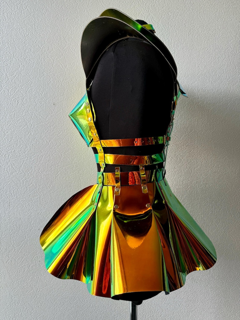Holographic Festival Outfit, Cyberpunk Costume, Faux Leather Skirt Set ...