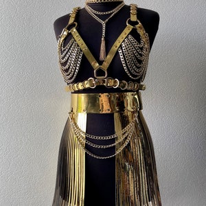 Golden Costume for Performance,set With Fringe Skirt,costume With Gold ...
