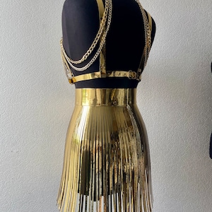 Golden Costume for Performance,set With Fringe Skirt,costume With Gold ...