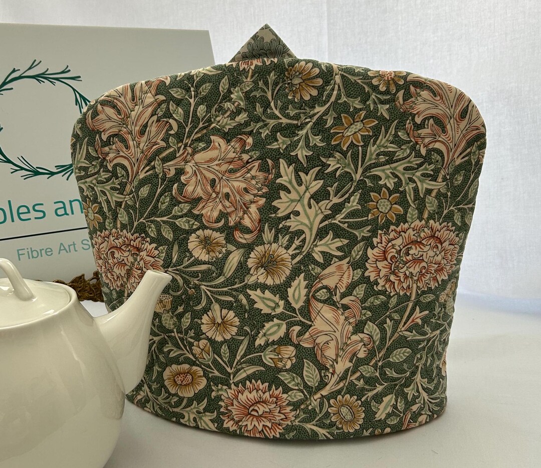 William Morris Tea Cozy: Handmade Quilted Green Cover (4-6 Cups) - Etsy