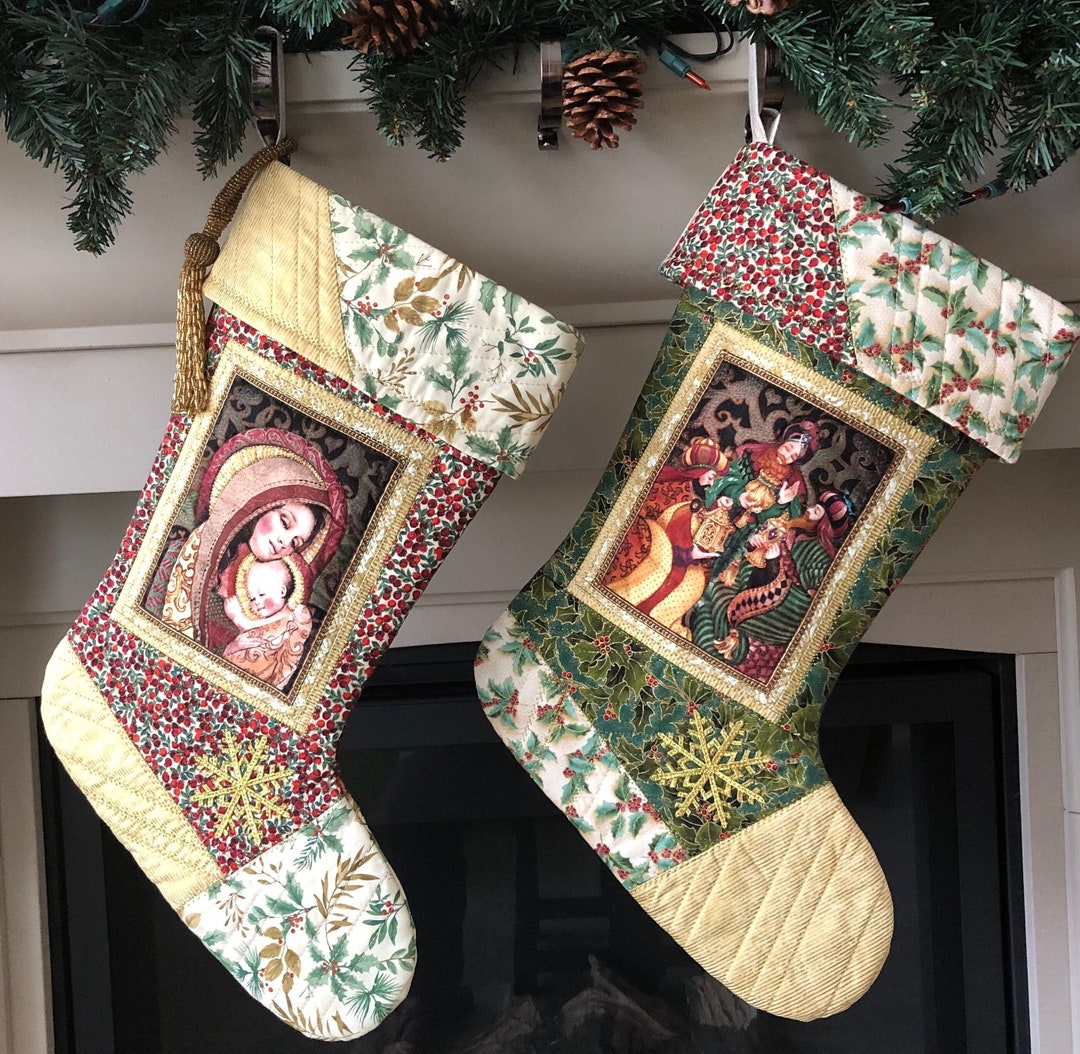 Nativity Stocking Set, Holy Family, Quilted Stocking, Handmade Stocking ...