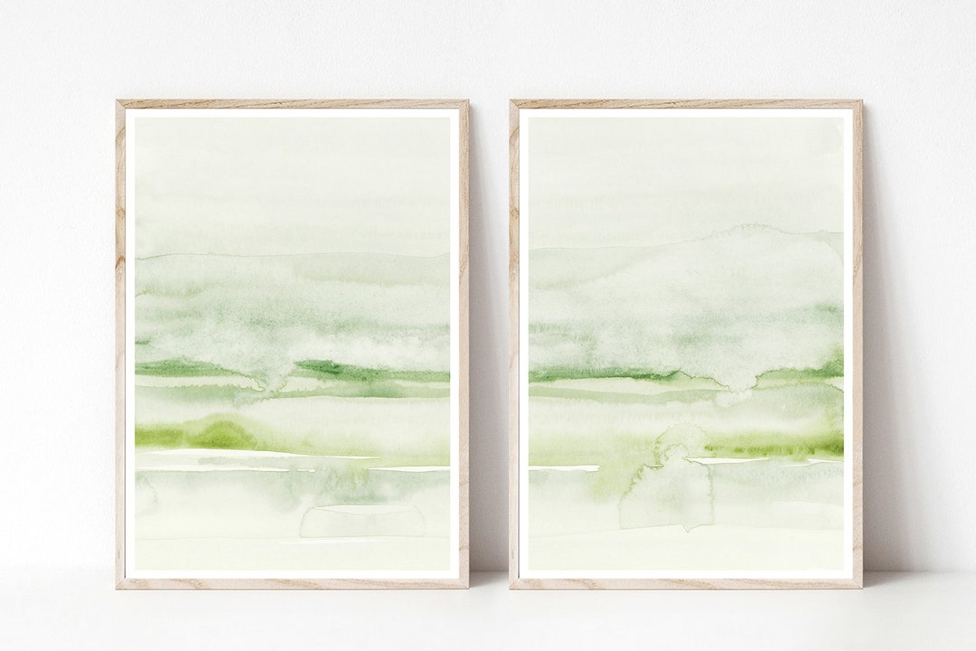 Light Green Painting Set of 2, Abstract Watercolor Print, Printable Art ...