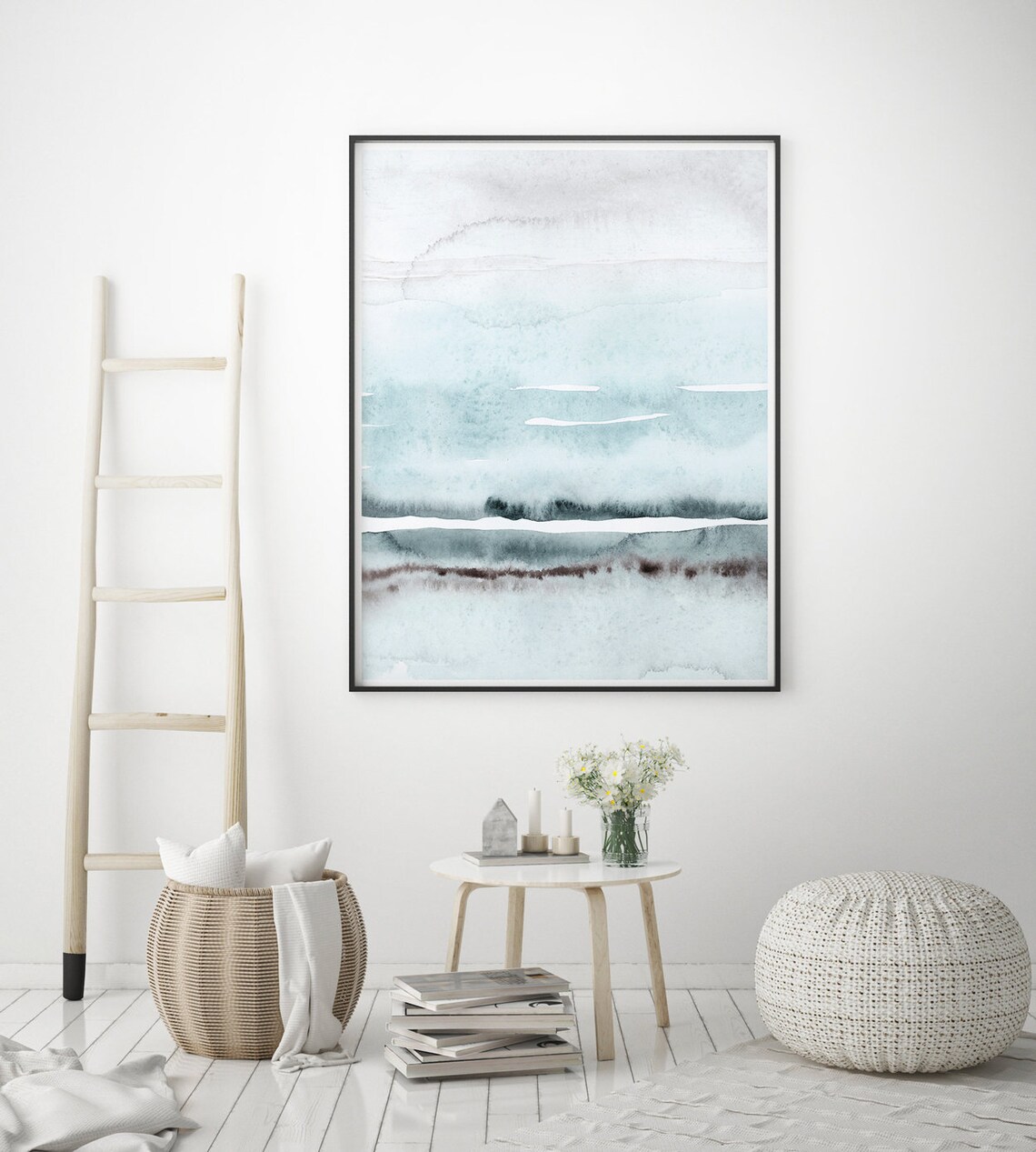 Light Blue Painting Set of 2 Abstract Watercolor Print | Etsy