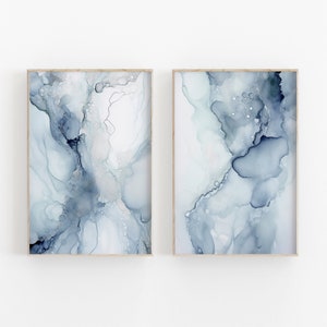 Pastel Blue Abstract Painting Set of 2, Neutral Minimal Print ...