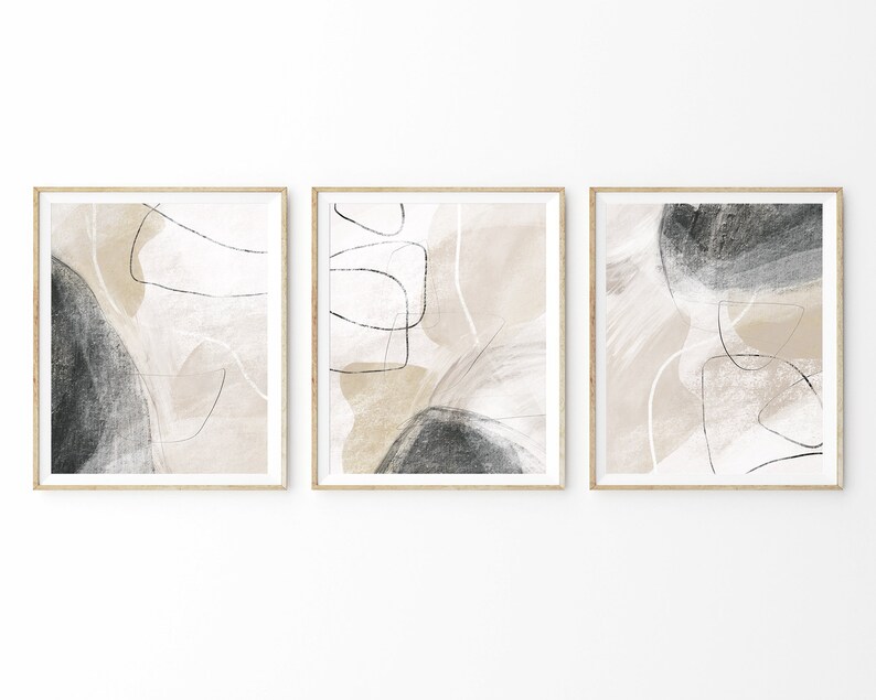 Beige Abstract Print Set of 3 Abstract Art Printable Art - Etsy
