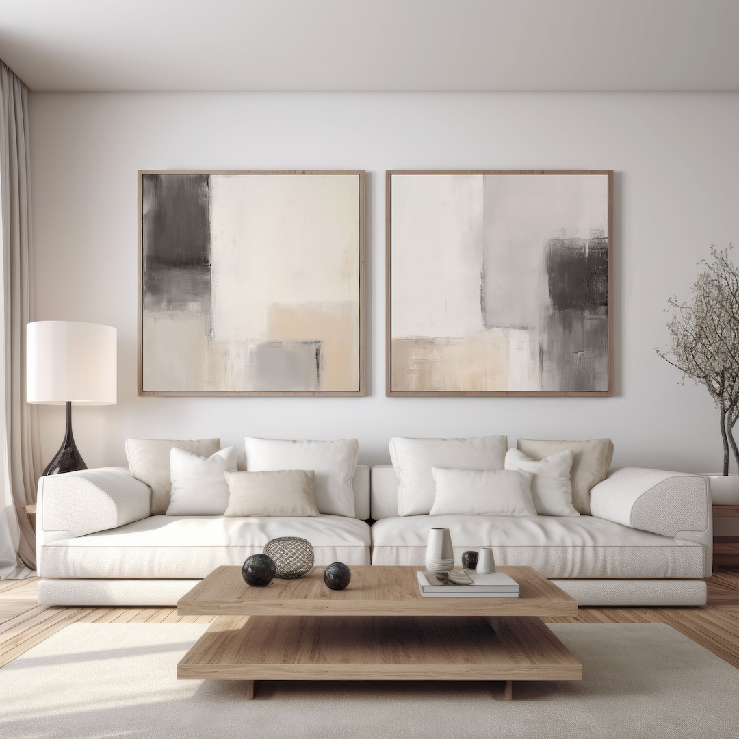 Neutral Abstract Painting Set of 2 Square Prints, Abstract Acrylic ...