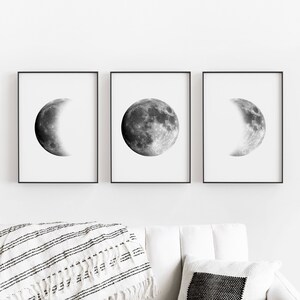 Set of 3 Moon Phases Print Instant Art INSTANT DOWNLOAD Printable Wall ...