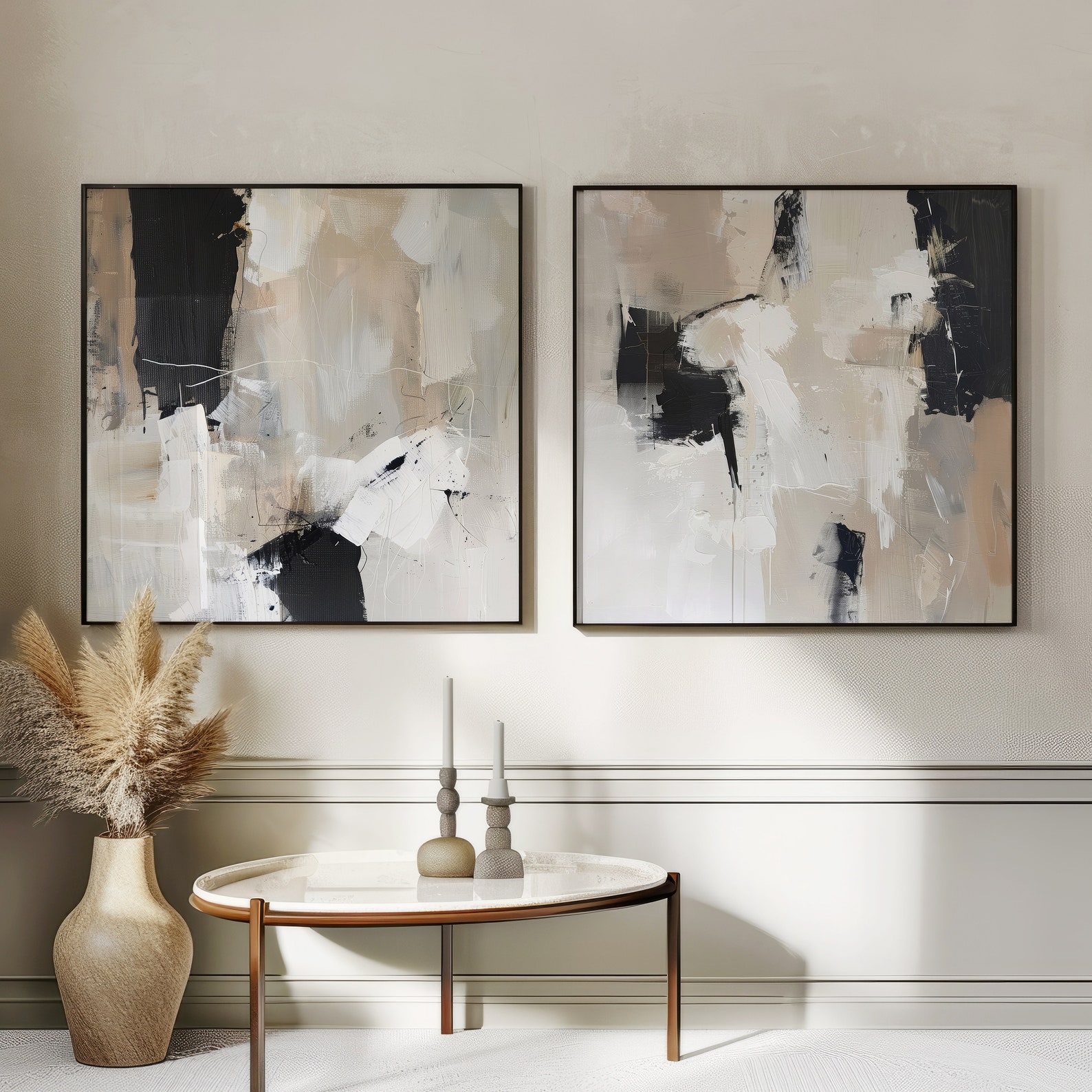 Modern Abstract Painting Set of 4 Square Prints, Contemporary Acrylic ...