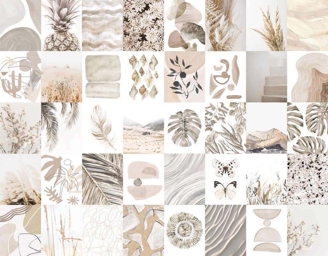 Wall Collage Kit Beige Aesthetic Collage Kit, Printable Collage Kit ...