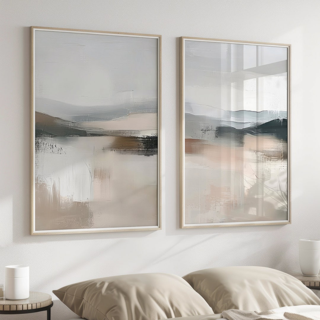 Neutral Abstract Landscape Art Print Set of 2 | Acrylic Painting ...