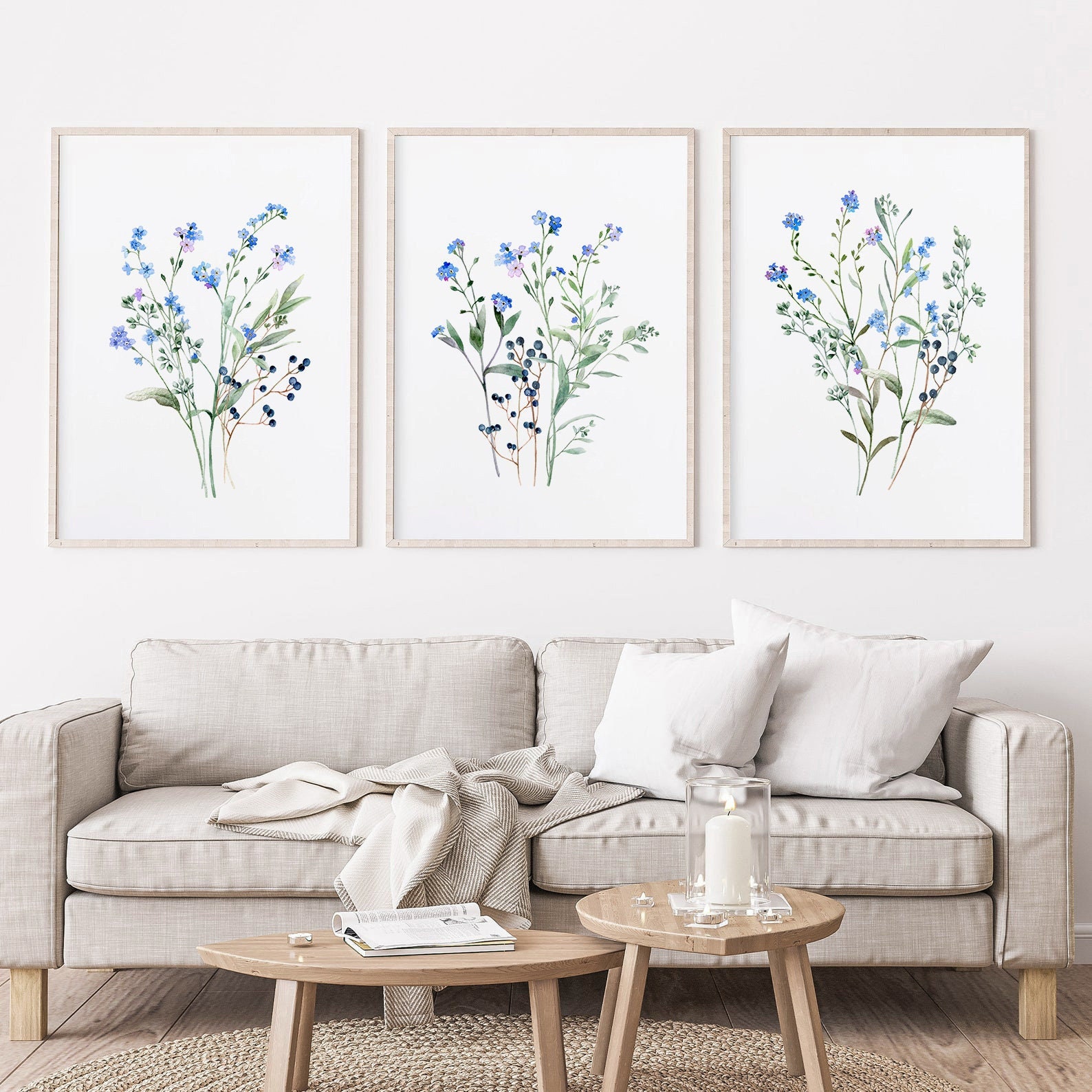 Forget Me Not Print Set of 3 Blue Floral Instant Art INSTANT - Etsy