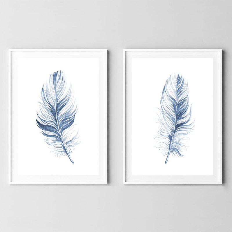 Blue Feather Print - Etsy