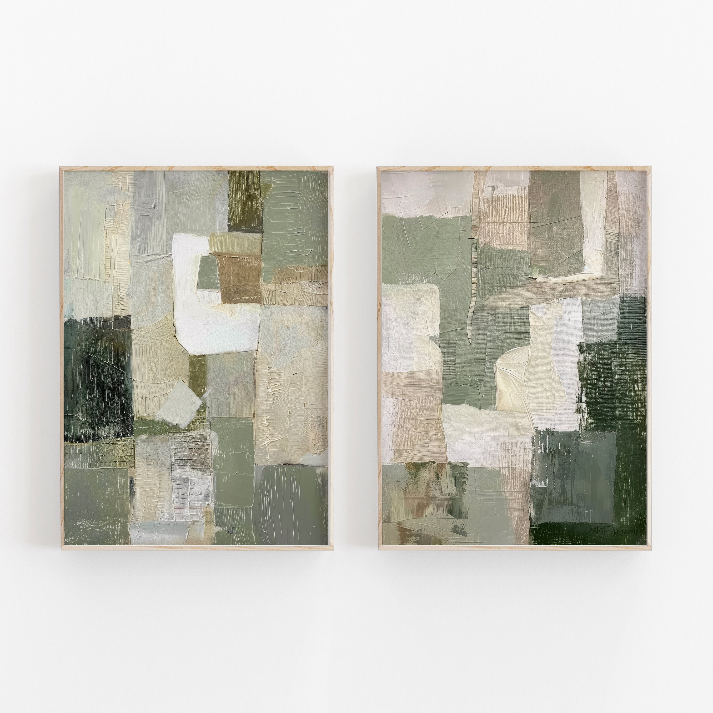 Green Abstract Painting Set of 2, Neutral Acrylic Print, Sage Pastel ...