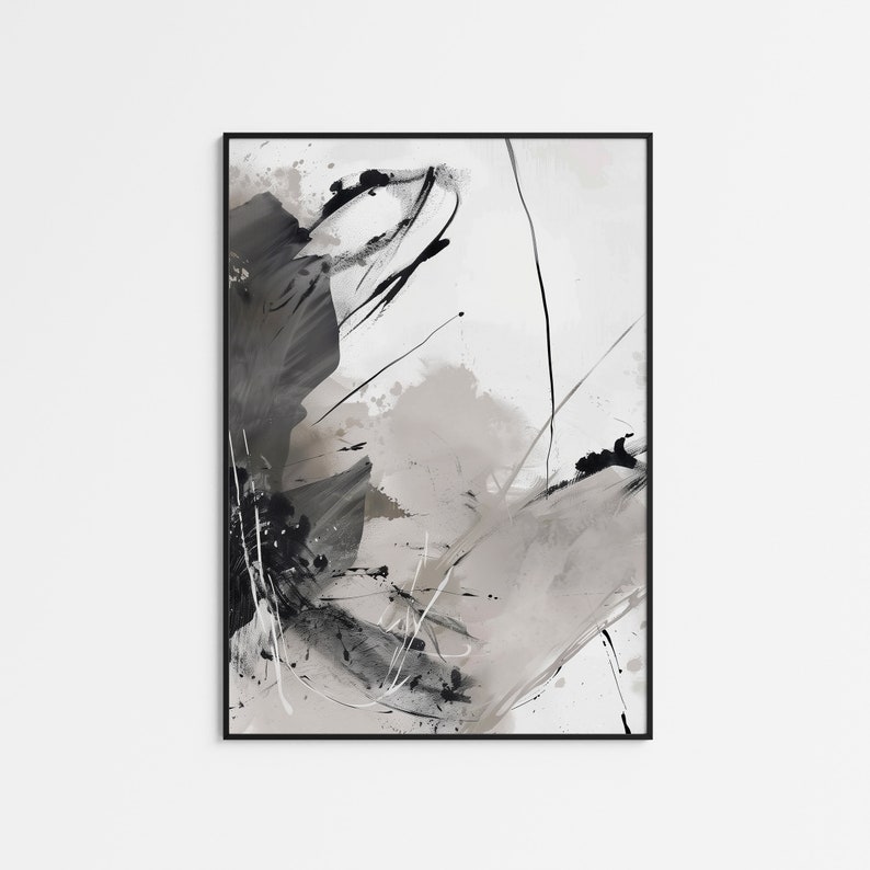 Grey and Black Abstract Print Set of 3, Contemporary Art, Printable ...