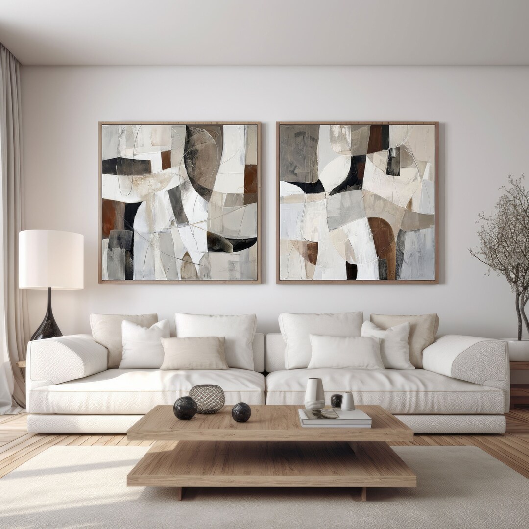 Abstract Painting Set of 2 Square Prints, Geometric Forms Acrylic Print ...