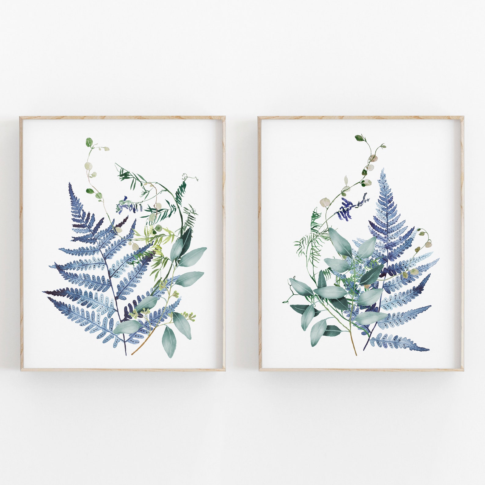 Blue Fern Set of 2 Print Instant Art INSTANT DOWNLOAD | Etsy