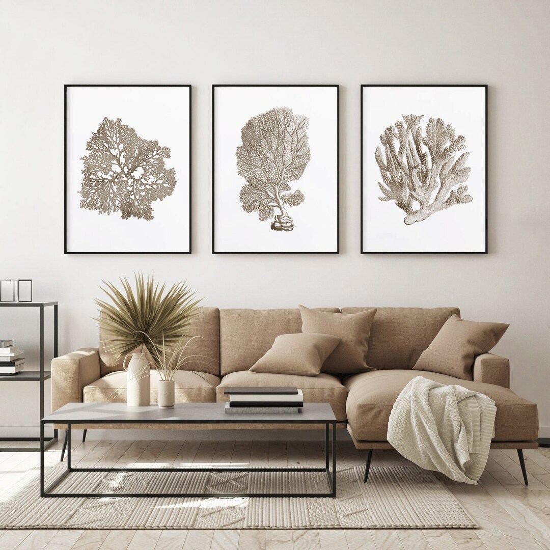 Beige Seaweed Set of 3 Coral Watercolor Digital Print Instant Art ...