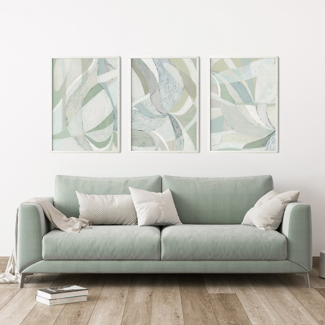 Mint Green Print Set of 3, Abstract Geometric Painting, Printable ...