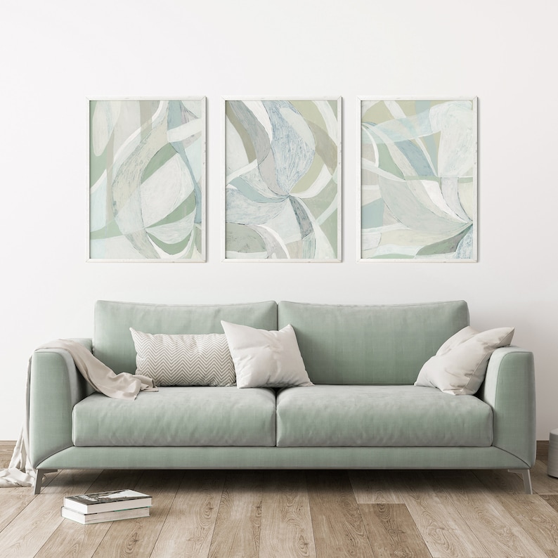 Mint Green Print Set of 3 Abstract Geometric Painting - Etsy