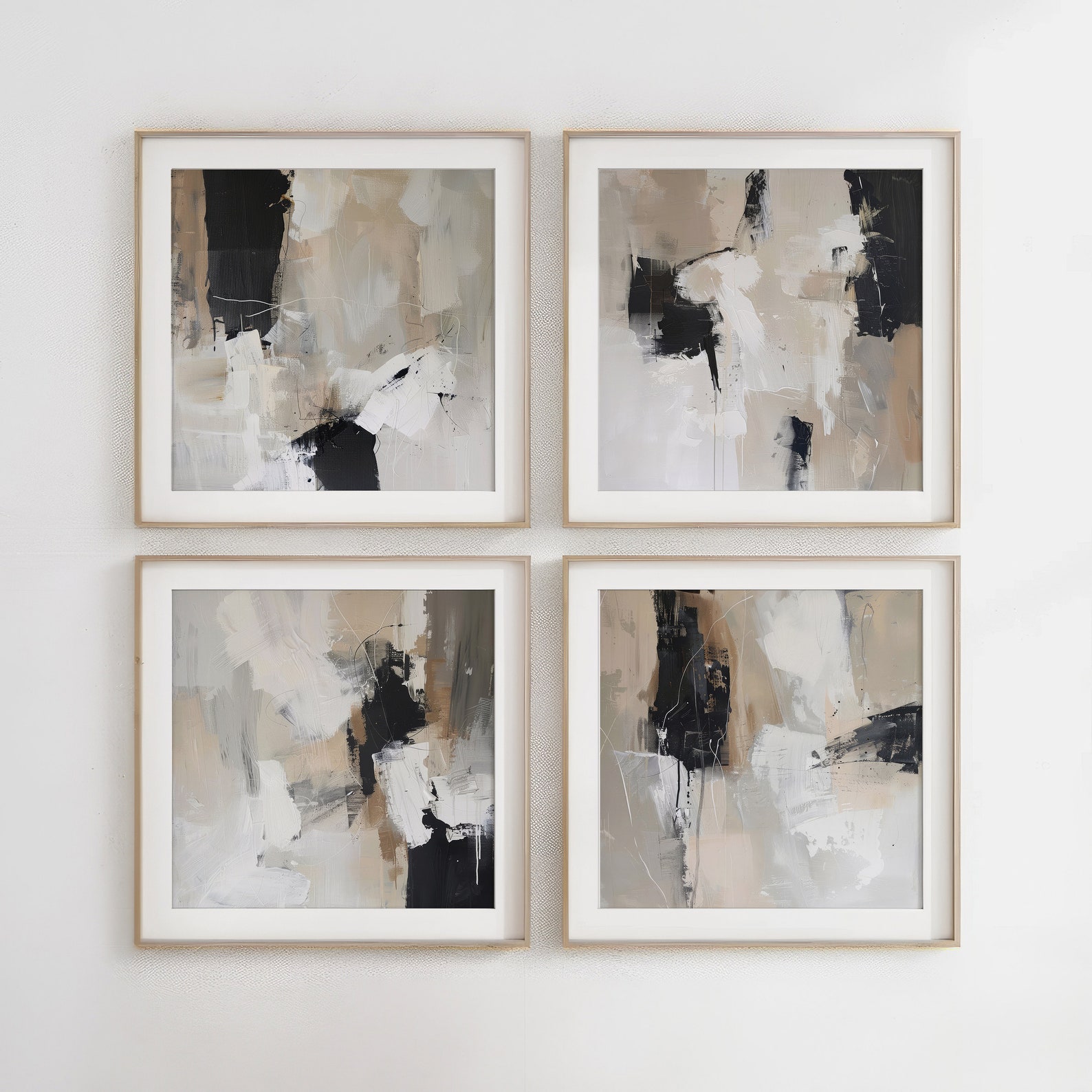 Modern Abstract Painting Set of 4 Square Prints, Contemporary Acrylic ...