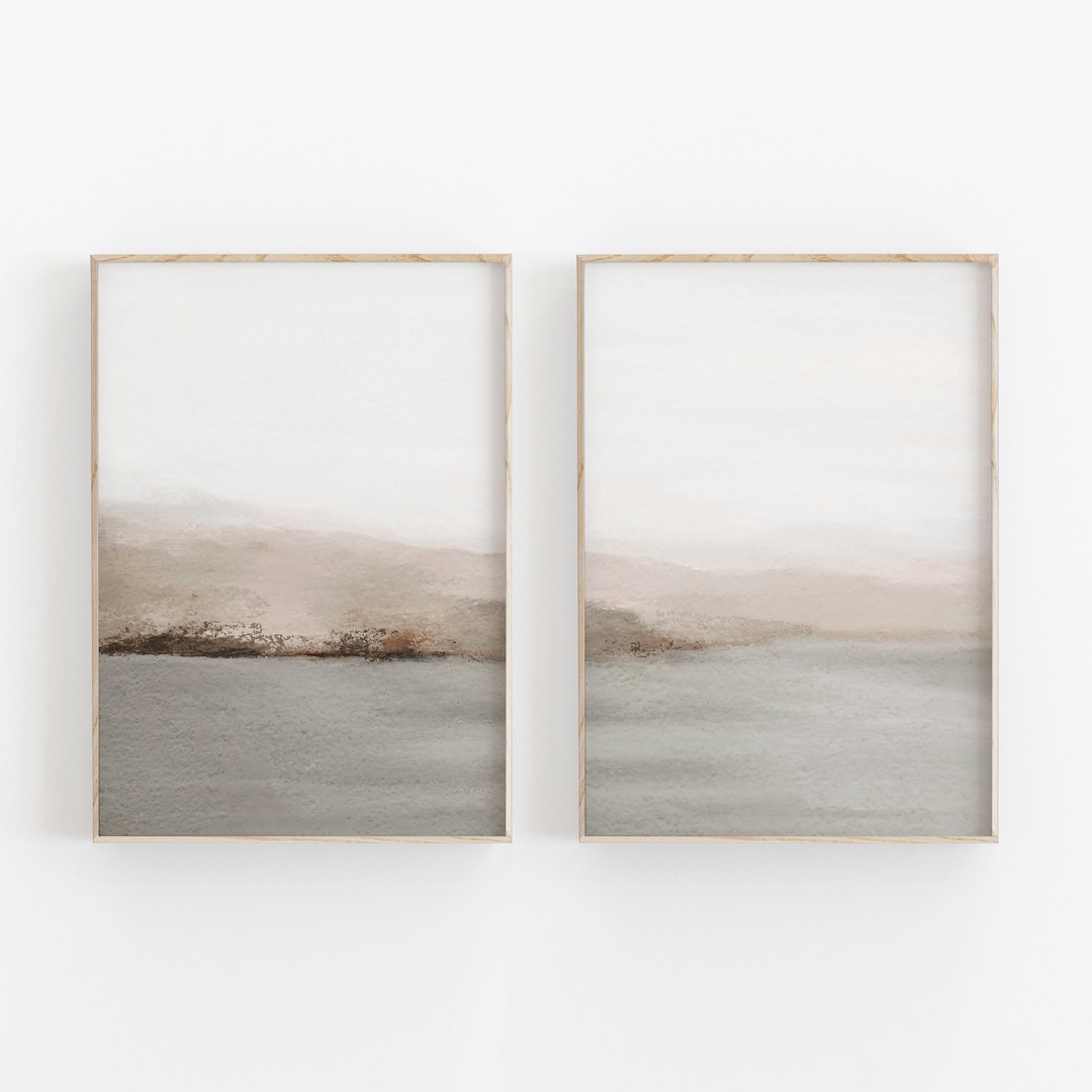 Neutral Landscape Painting Set of 2, Abstract Watercolor Print ...