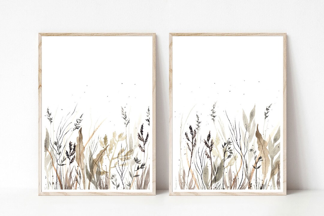 Set of 2 Beige Grass Print Instant Art INSTANT DOWNLOAD Printable Wall ...