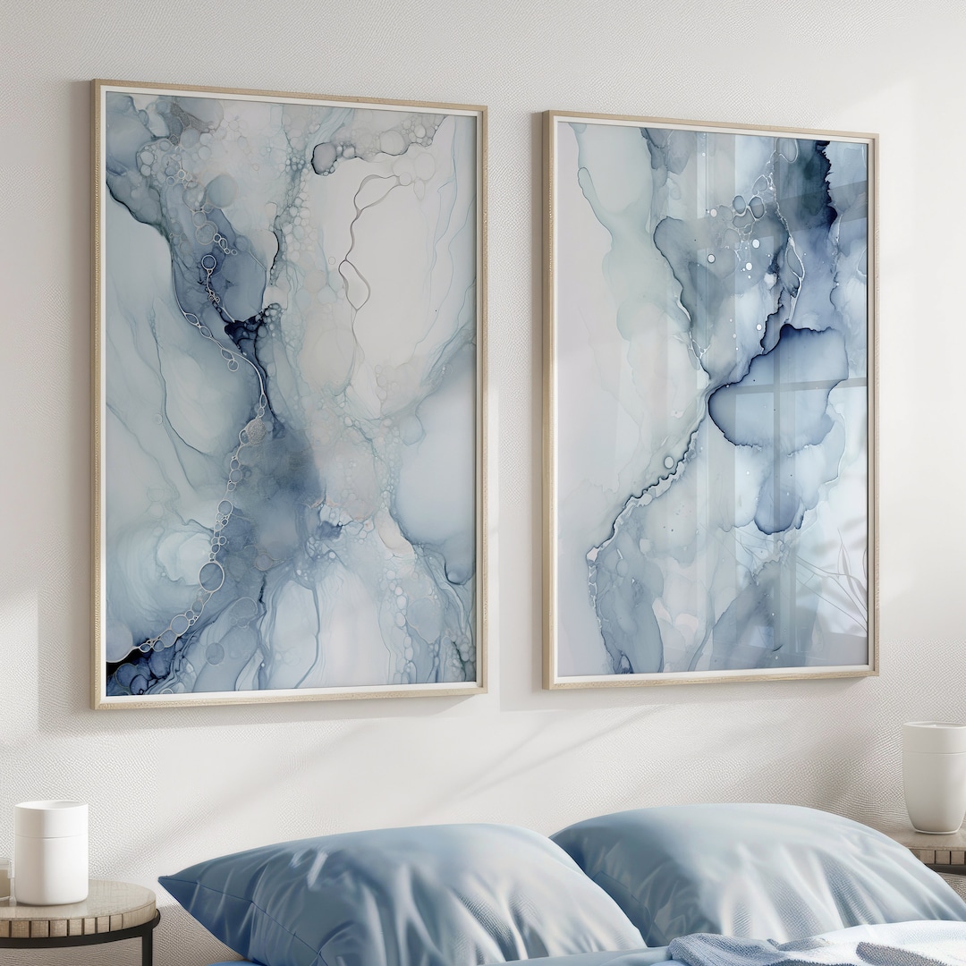 Pastel Blue Abstract Painting Set of 2, Neutral Minimal Print ...