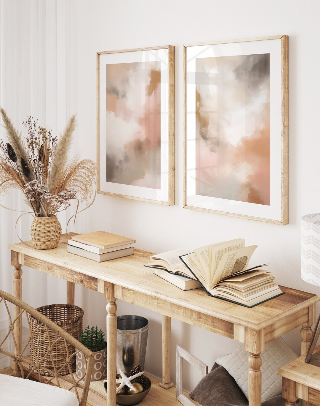 Soft Pastel Painting Set of 2, Neutral Abstract Acrylic Print ...