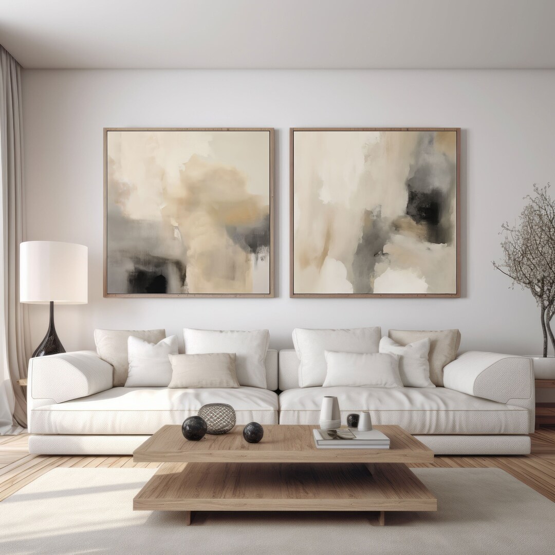 Neutral Abstract Painting Set of 2 Square Prints, Abstract Acrylic ...