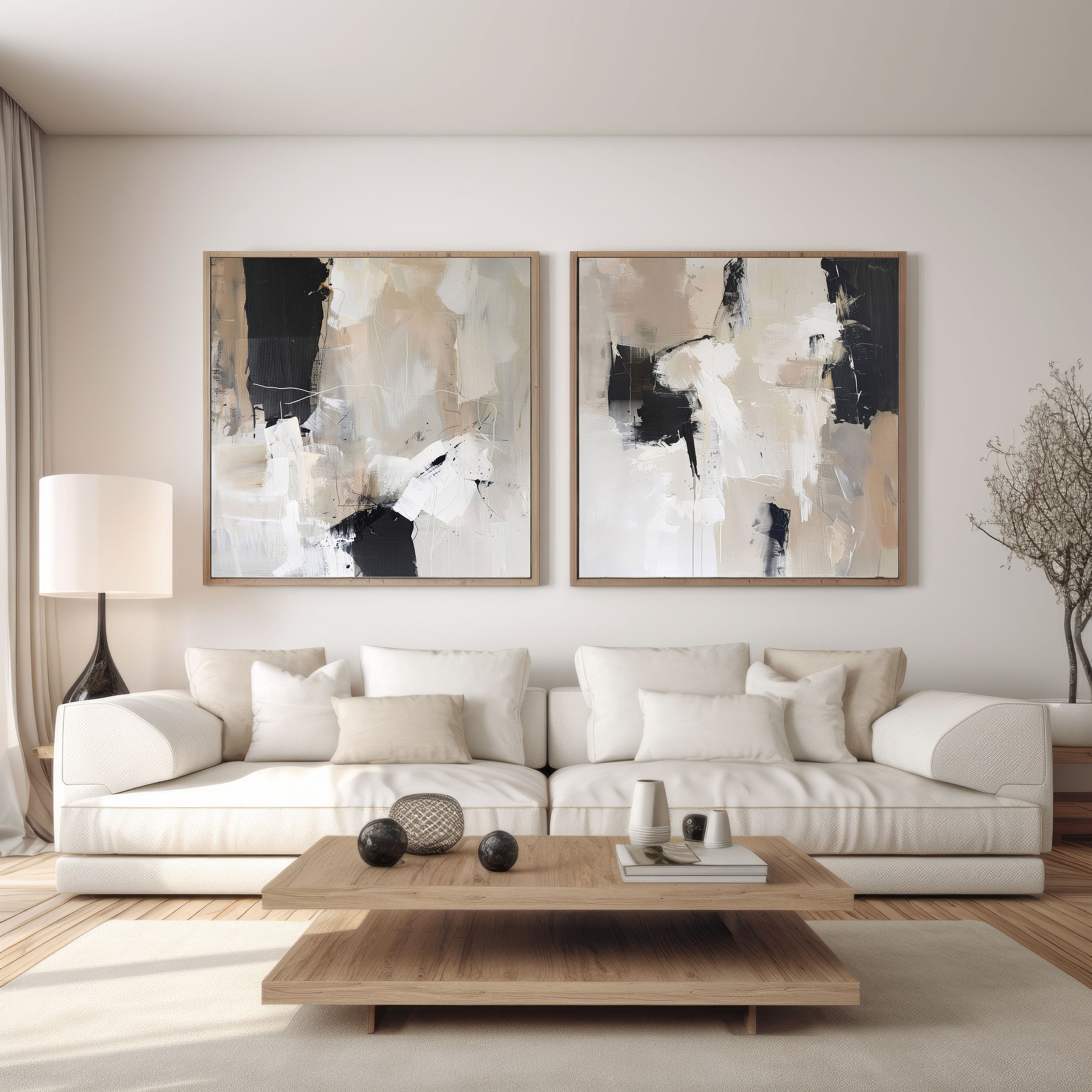 Modern Abstract Painting Set of 4 Square Prints, Contemporary Acrylic ...
