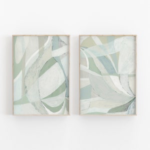 Mint Green Print Set of 2, Abstract Geometric Painting, Sage Green Art ...