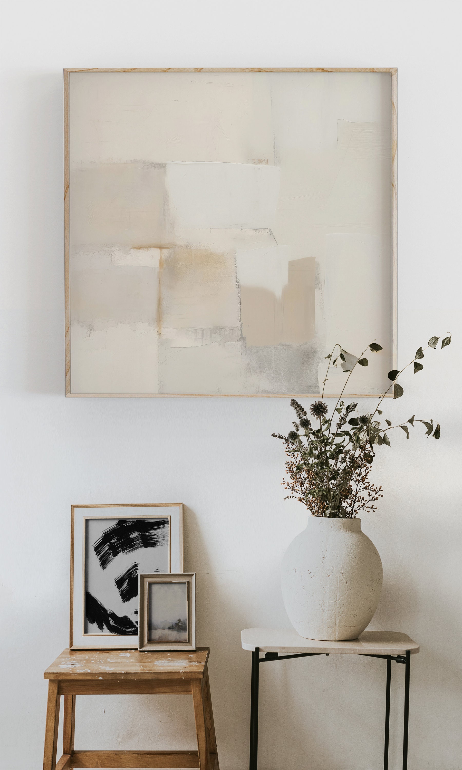 Contemporary Abstract Art Print, Soft Beige Printable Art, Neutral ...