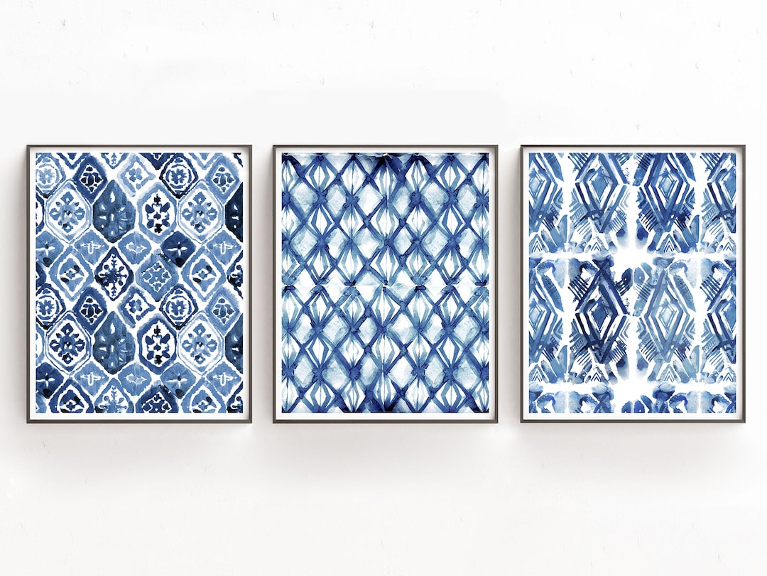 Indigo Print Set of 3 Instant Art INSTANT DOWNLOAD Printable Wall Decor ...