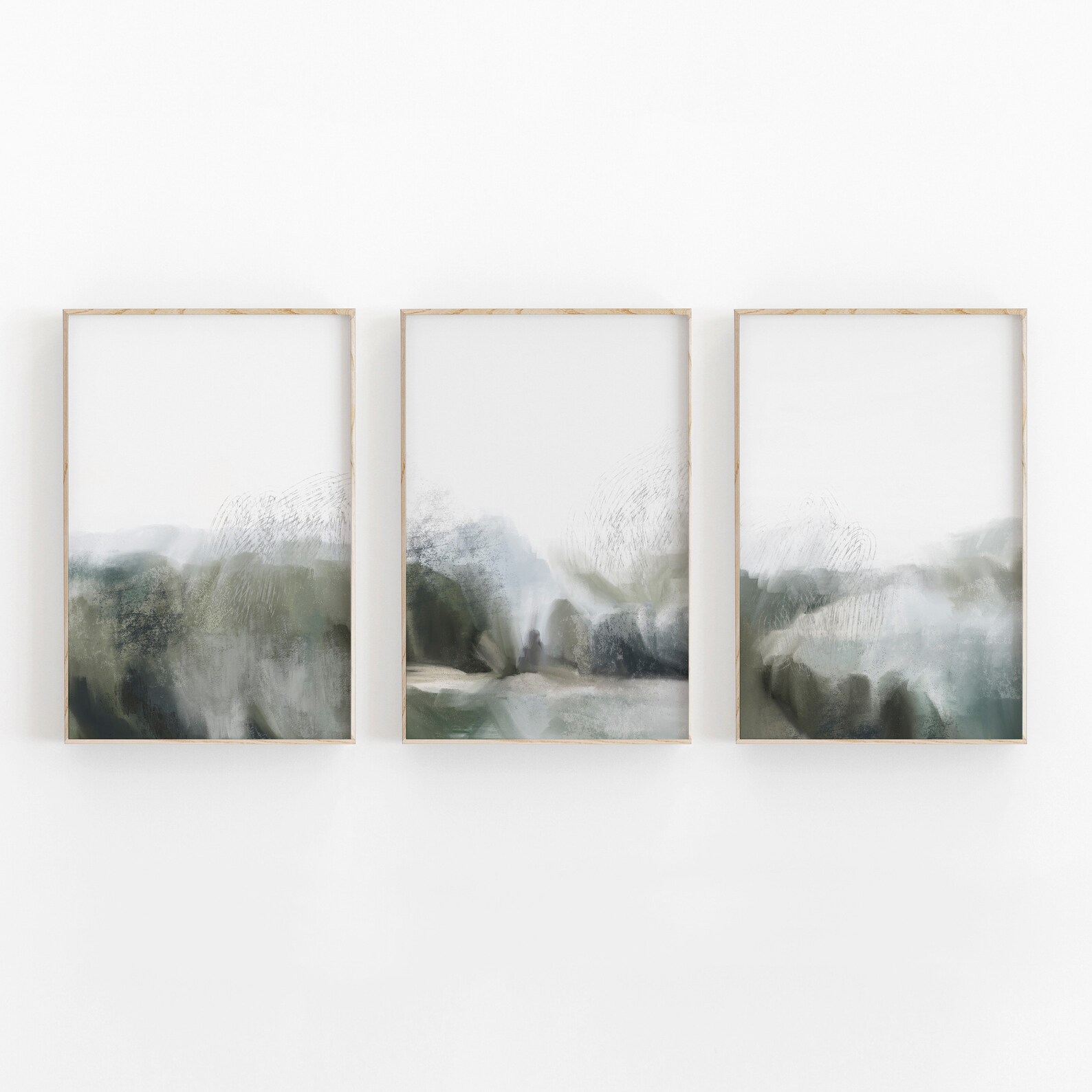 Green Landscape Abstract Print Set of 3 Muted Colors Art - Etsy