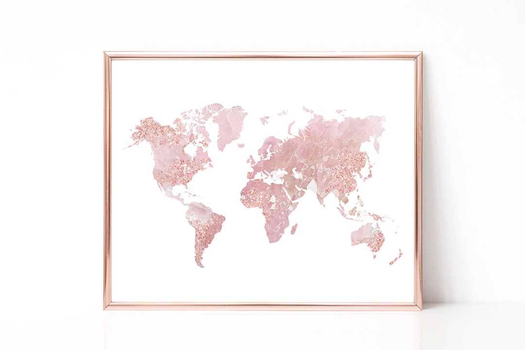 Blush Pink World Map Print Instant Art INSTANT DOWNLOAD Printable Wall ...