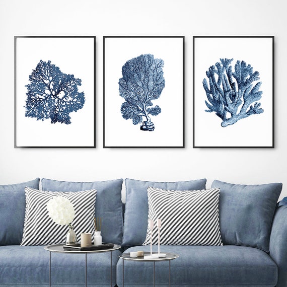 Set of 3 Blue Coral Watercolor Digital Print Instant Art - Etsy